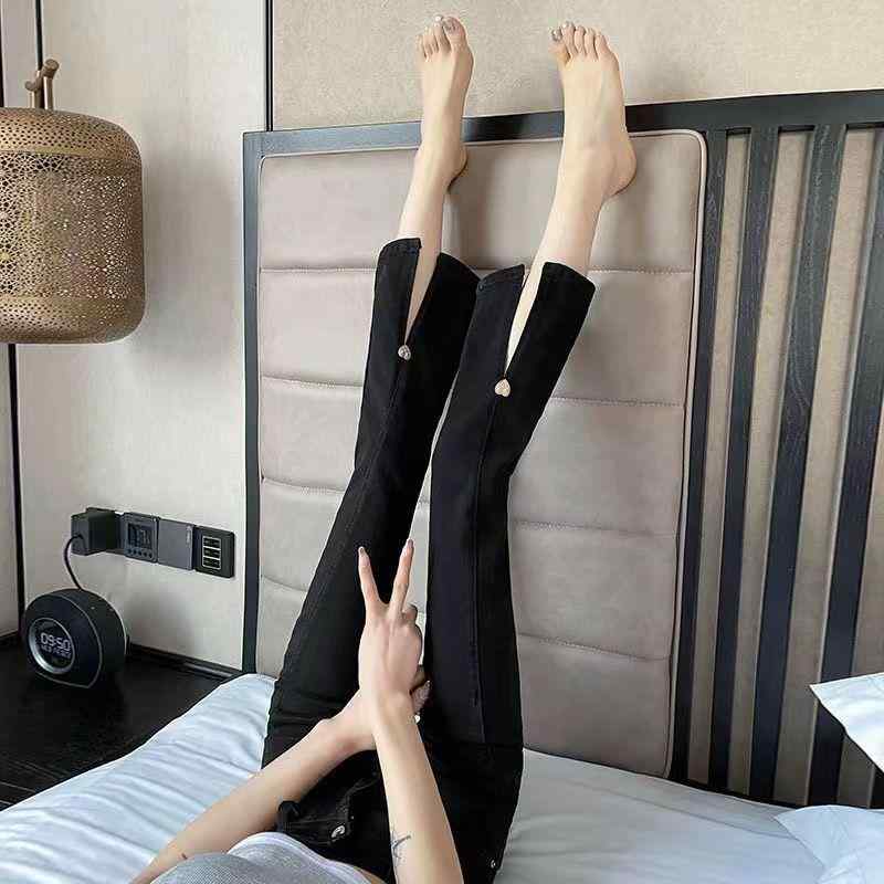 ジーンズ レディース ハイウエスト スリット入り ベルボトム デニムパンツ 美脚 脚長効果 韓国ファッション スキニーパンツ パンツ ズボン 大学生 スリム おしゃれ