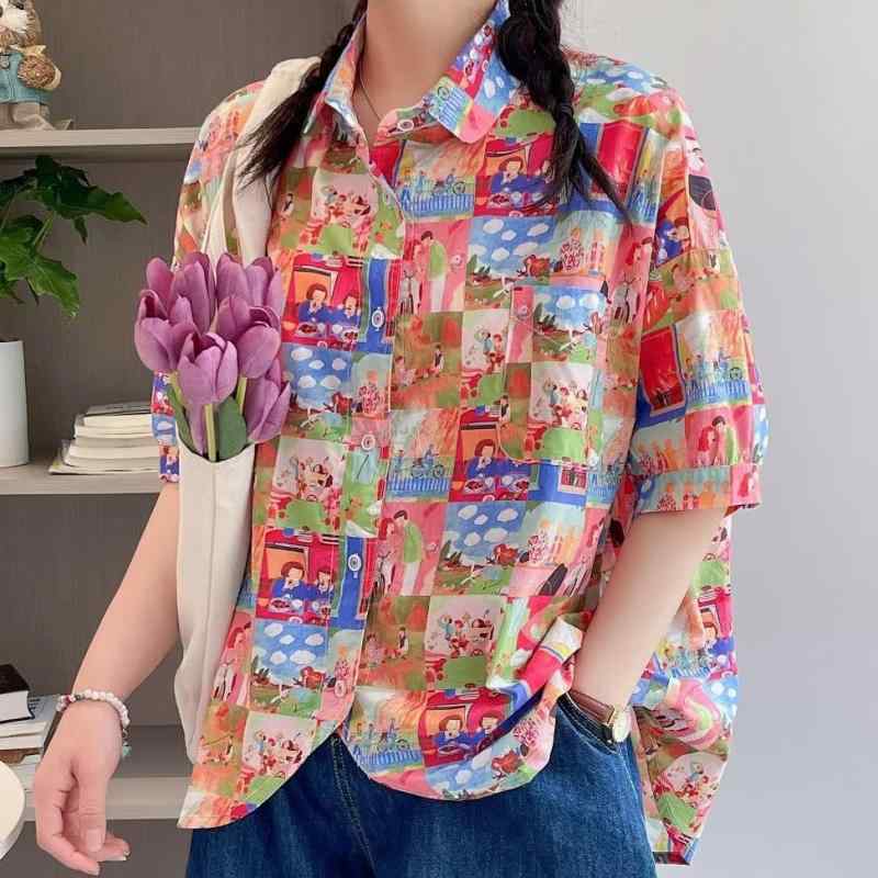 2シャツ レディース ゆったり 薄手 半袖 ブラウス トップス シワになりにくい オフィス カジュアル きれいめ 通勤 春夏・主な素材: 綿・柄: 人物・スタイル: カーディガン・袖丈: 半袖・版型: ゆったり・襟の形: 襟付き・袖のタイプ...