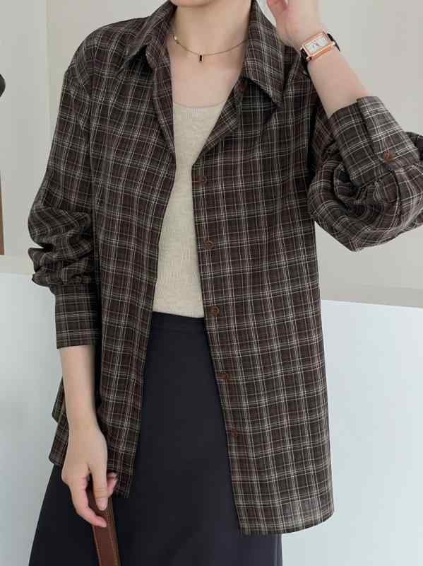 シャツ レディース 韓国風 コットン チェック柄 長袖 襟付き ブラウス ゆったり ネルシャツ レトロ かわいい ガーリー カジュアル 秋冬