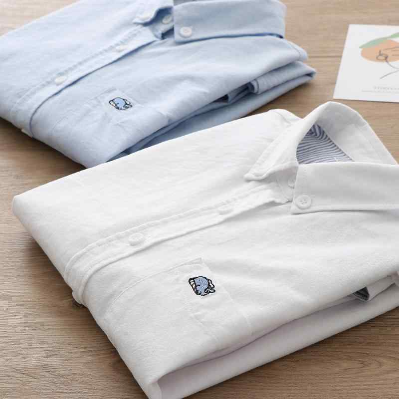 シャツ レディース オックスフォードシャツ クジラ 刺繍 トップス ブラウス 長袖 春秋 羽織りもの 学生 通学 普段使い かわいい・素材: 綿・柄: 無地・スタイル: カーディガン・袖丈: 長袖・加工: 刺繍・フィット: ストレート・ネッ...