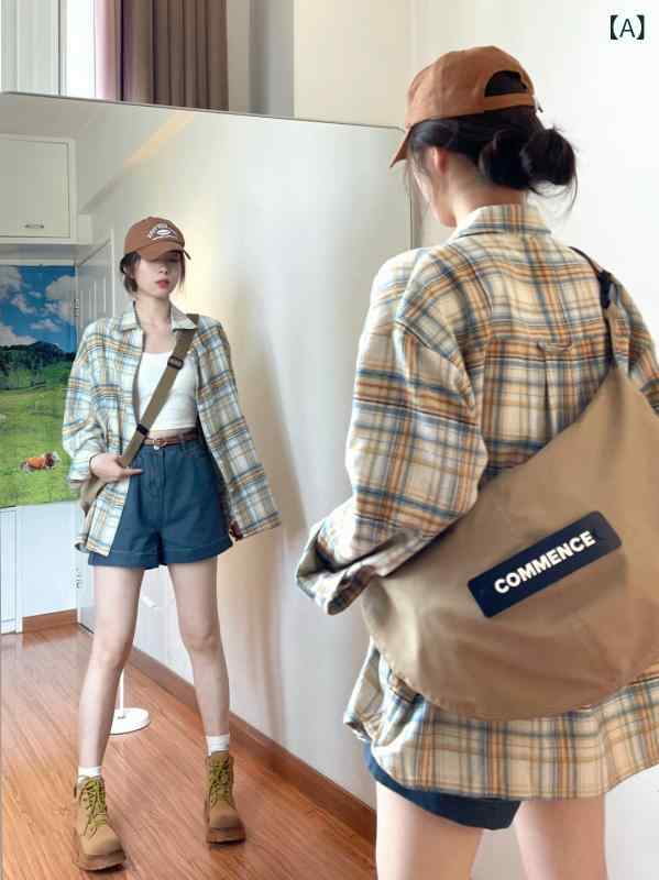 シャツ レディース 春秋 レトロ チェック柄 ゆったり 体型カバー 着痩せ アウター ブラウス トップス 通勤 普段使い