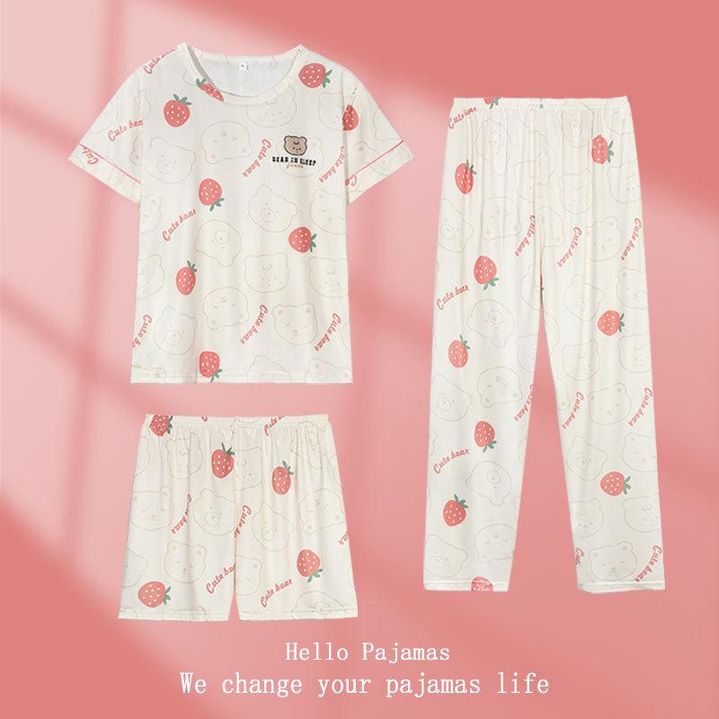 パジャマ レディース 春夏 半袖 長ズボン 3点セット 薄手 接触冷感 寝巻き 部屋着 ルームウェア 上下セット かわいい 女性用・カテゴリ: セットアップ・素材: ポリエステル・厚さ: 薄手・ネックライン: ラウンドネック・袖丈: 五分袖...