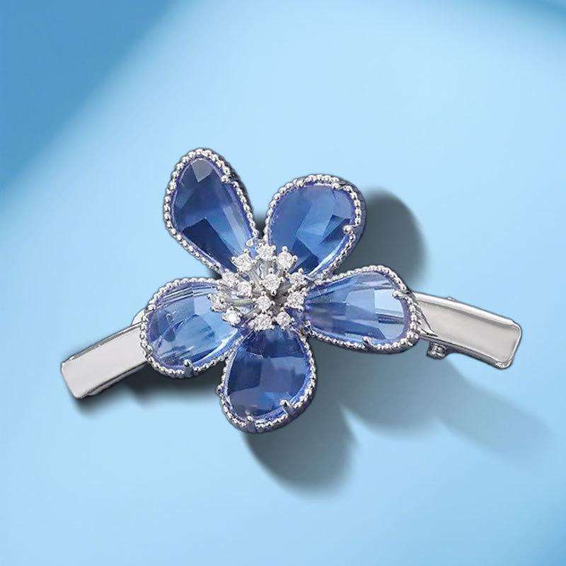 2ヘアアクセサリー レディース 豪華感 仙女風 ブルー 花柄 ヘアクリップ おしゃれ エレガント 上品 クリスタル 花びら ヘアピン ヘアアレンジ かわいい