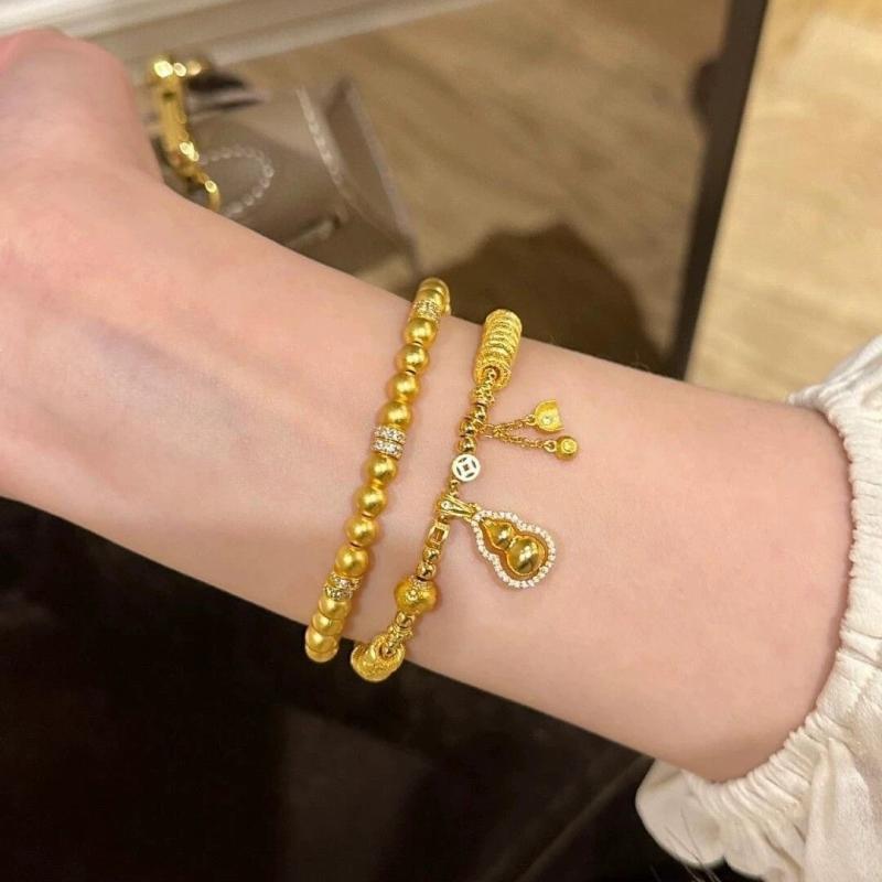 ブレスレット レディース 女性用 金 手編み ラッキーアイテム 瓢箪 小皿 コイン 宝物柄 新 中華風 エスニック アジアン テイスト