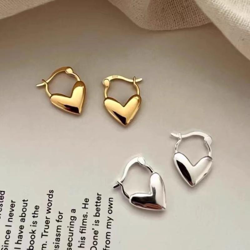 ピアス レディース シルバー925 光沢 ハート フープピアス イヤリング アメリカンフックピアス 法式 シンプル 小さめ 豪華感 かわいい おしゃれ 女性用