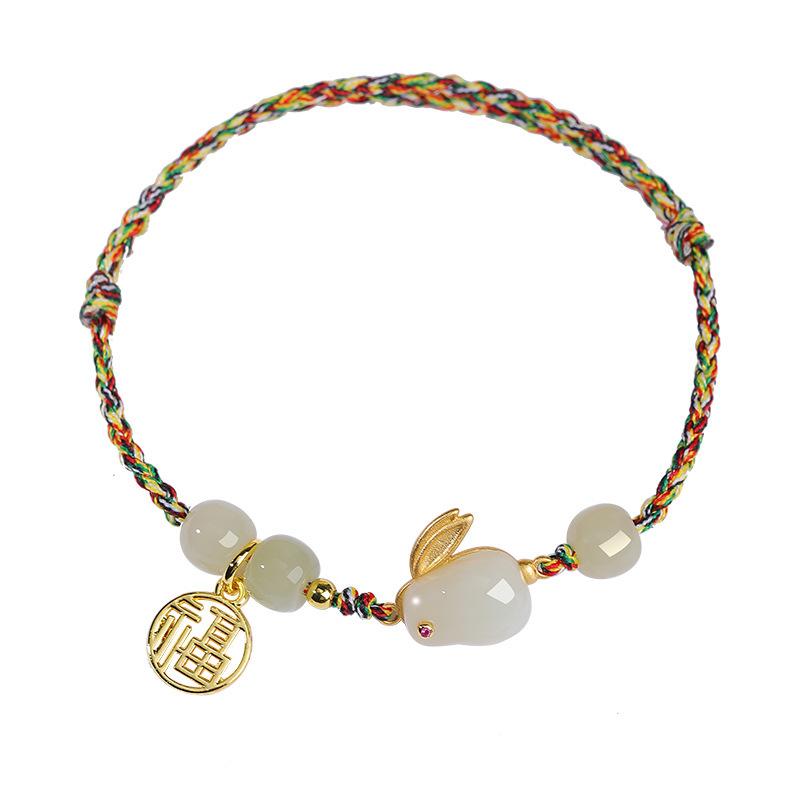 ブレスレット レディース ラッキーアイテム 五彩 ウサギ レッド 手編み メンズ アンクレット