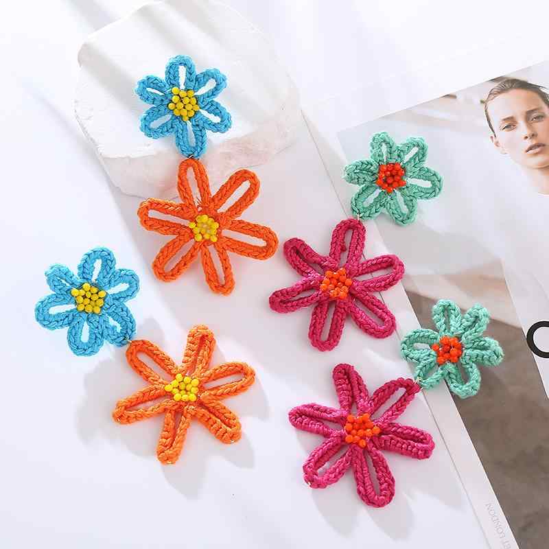 イヤリング レディース フラワー 花柄 編み込み 大ぶり かわいい 豪華感 アクセサリー パーティー