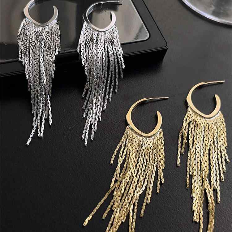 ピアス レディース S925 シルバー ロング チェーン タッセル 電気メッキ加工 上品 エレガント 揺れる ドロップ イヤリング アクセサリー