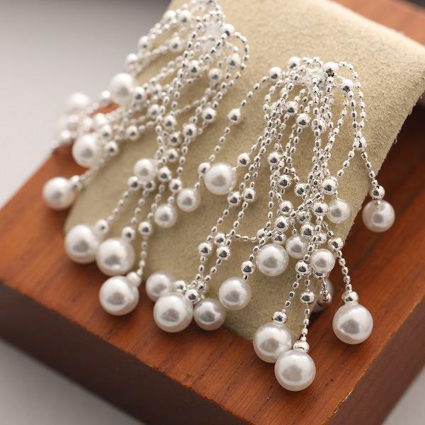 ピアス レディース 森ガール シンプル 揺れる ロングタッセル パール風 ビーズ エレガント 電気メッキ加工 花火 かわいい お洒落