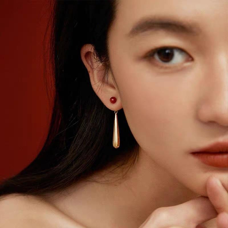 ピアス レディース 女性用 イヤリング レトロ ドロップ型 電気メッキ加工 ジルコニア 小ぶり かわいい 上品 高見え 豪華感 赤 レッド