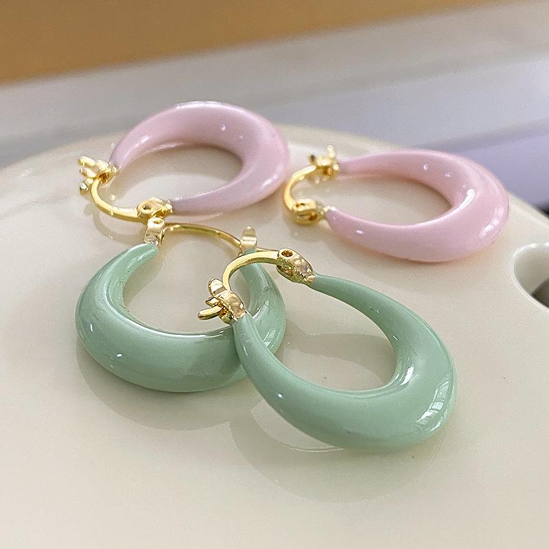 イヤリング レディース 春夏 大ぶり 楕円形 ドーパミンカラー エナメル 滴釉 アレルギー対応 小顔効果 普段使い パーティー