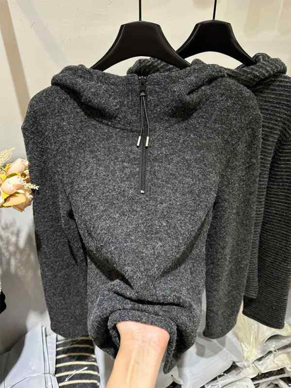 Tシャツ レディース 秋冬 暖かい 裏起毛 ハーフジップ プルオーバー トップス 韓国 ゆったり かわいい カジュアル