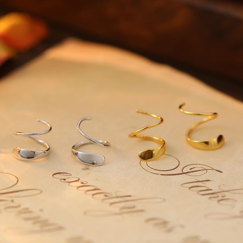 ピアス レディース S925 シルバー 螺旋 波浪 ダブルホール 個性的 イヤリング 韓国 シンプル アクセサリー シルバー925