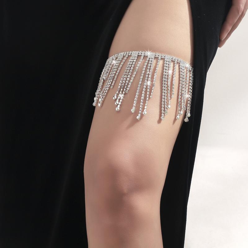 レッグチェーン レディース セクシー 流れる 水晶 ラインストーン チェーン ナイトクラブ スリット スカート アクセサリー ボディチェーン