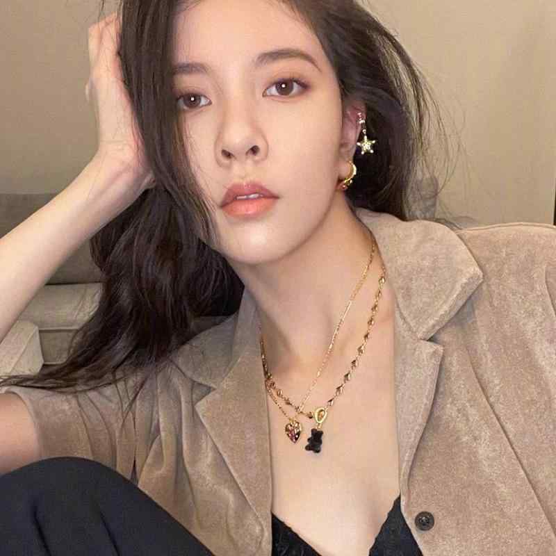 イヤリング レディース 小さめ アシンメトリー 五芒星 ハート ドロップ イヤリング カラーストーン 宝石風 重ね付け