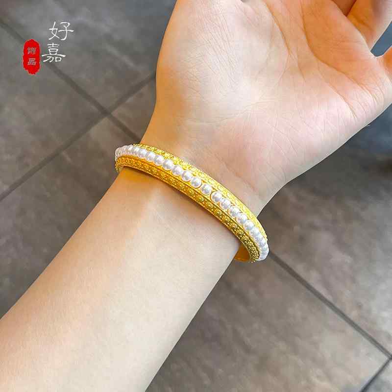 ブレスレット レディース 豪華感 花 珠々 新中式 国風 バングル アクセサリー ジュエリー 銅メッキ ゴールド 電気メッキ加工