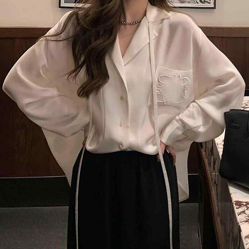 シャツ レディース 接触冷感 再生繊維 ブラウス トップス オフィス 通勤 豪華感 光沢 刺繍 春夏