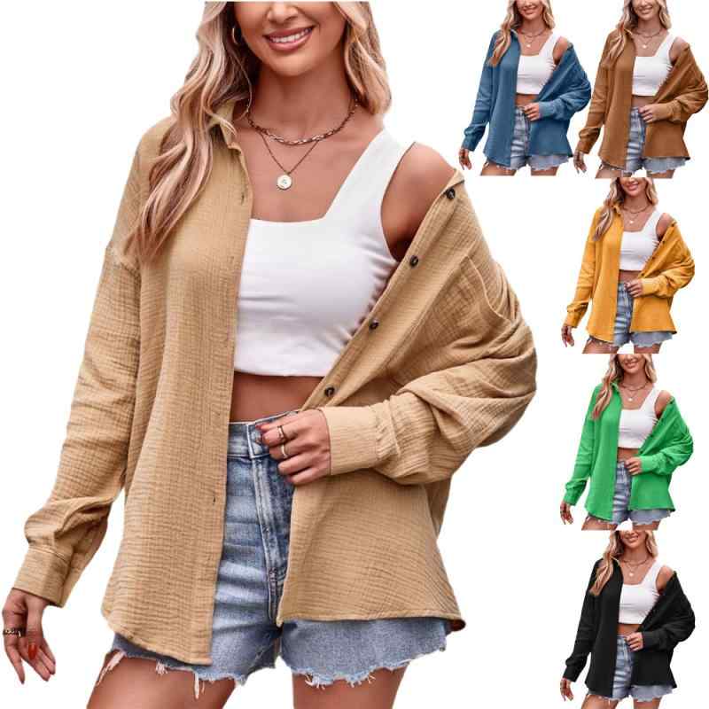 シャツ レディース 秋冬 長袖 無地 ユーロスタイル カジュアル ゆったり 体型カバー ポケット付き