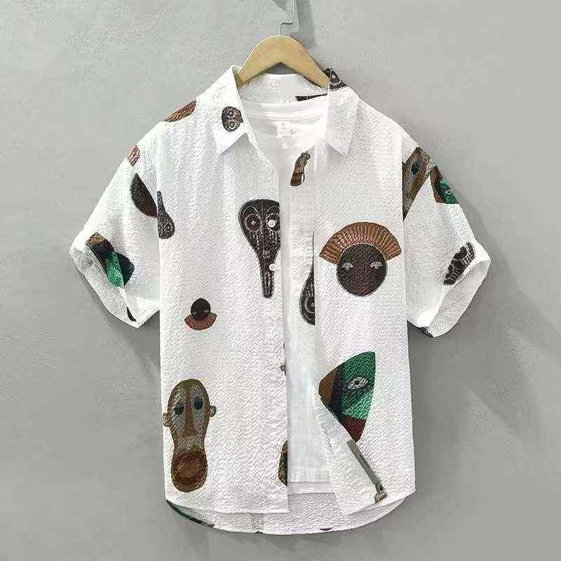 シャツ メンズ 男性用 半袖 満載プリント ポップ カジュアル 通気性 快適 涼しい サマーシャツ トップス 普段使い