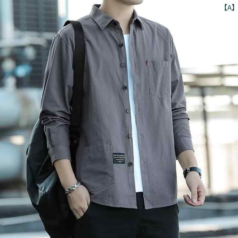 シャツ メンズ 男性用 長袖 綿 トップス ワークシャツ 日本風 ゆったり 上着 春秋物 ブルゾン・素材: 綿類混紡・素材機能: 洗濯機洗い可能・スタイル: 韓国版・タイプ: カーディガン・フィット: スリム・襟型: 襟付き・袖丈: 長袖・...