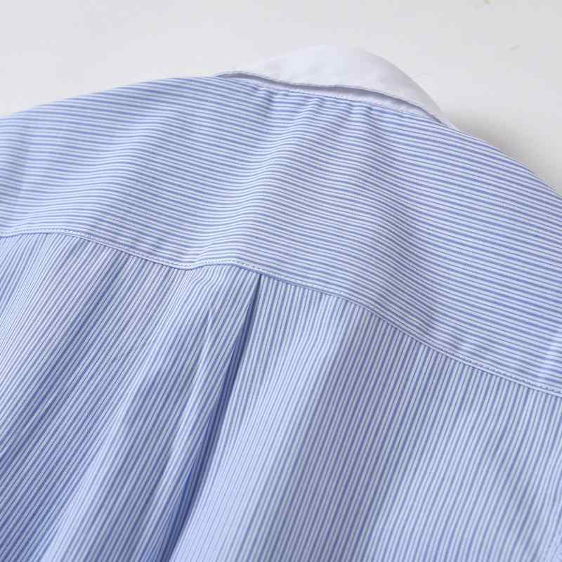 シャツ キッズ 男の子 夏 薄手 ストライプ シャツ 中学生 大学生 子供 半袖 ブルー コットン 綿 スクールシャツ 制服 発表会