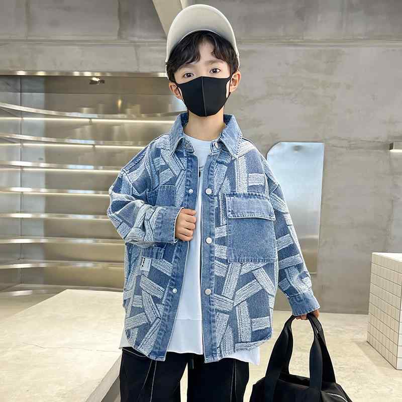 子供服 デニムジャケット 男の子 秋 提花 デニムシャツ 子供 上着 カジュアル デニム