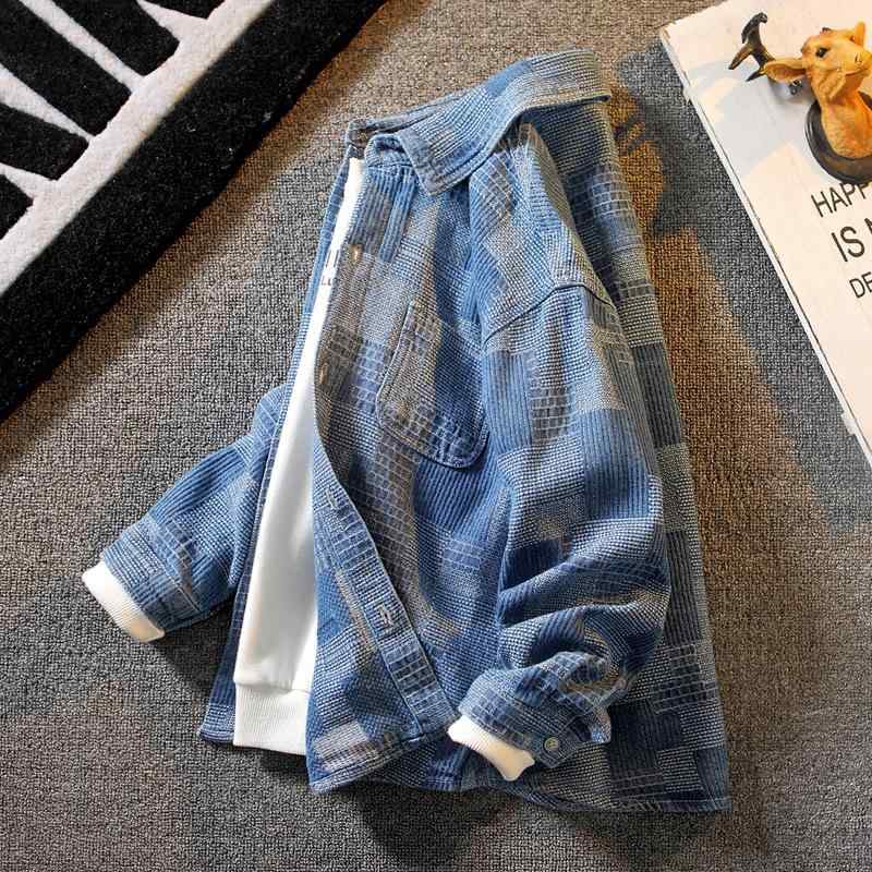 シャツ キッズ 男の子 秋物 デニム トップス 子供服 アウター 春秋 カジュアル ゆったり・性別: 男・スタイル: カジュアル・ネックライン: ラウンドネック・柄: 格子柄・・素材: 綿.デニム・カラー: ブルー・サイズ: 120cm, ...