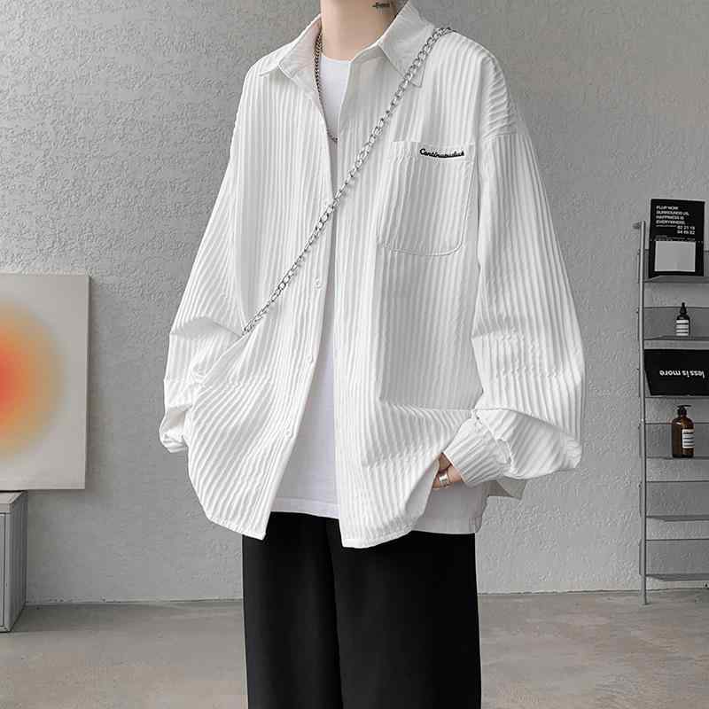 シャツ メンズ 男性用 トップス 長袖 刺繡 カジュアル アメカジ ストリート ゆったり 羽織り 春秋