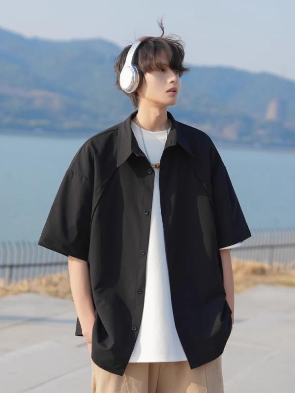 シャツ メンズ 男性用 半袖 涼感 接触冷感 宽松 ゆったり 通気 五分袖 カジュアル トップス アウター