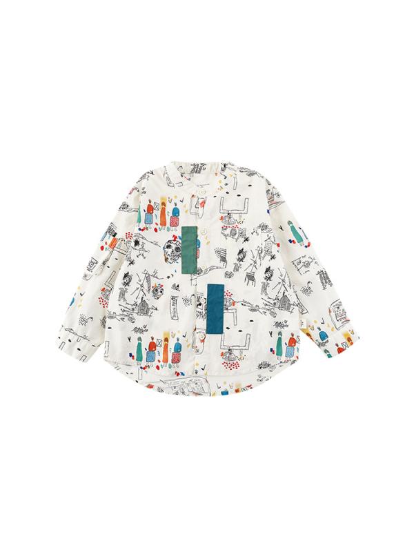 シャツ キッズ 男の子 長袖 数码印花 撞色 切り替え 春秋 おしゃれ かわいい 子供用 トップス