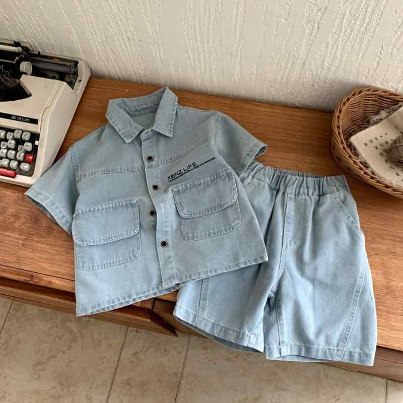 シャツ キッズ 男の子 子供服 デニム 半袖シャツ セットアップ 綿 薄手 カジュアル おしゃれ