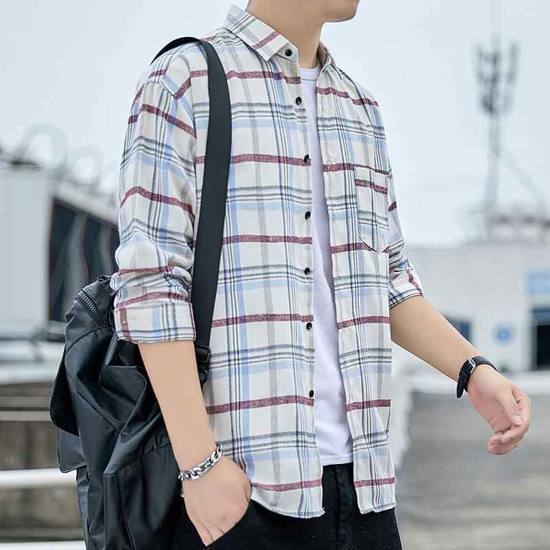 シャツ メンズ 男性用 格子柄 ネルシャツ 若者 長袖 襟付き ゆったり カジュアル トップス
