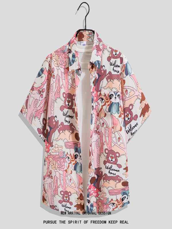 シャツ メンズ 男性用 半袖 トップス 夏服 接触冷感 接触涼感 プリント柄 接触冷感 宽松 ゆったり カジュアル アロハシャツ ハワイアンシャツ