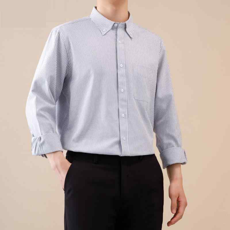 シャツ メンズ 男性用 長袖 ビジネス カジュアル トップス オックスフォード 縦縞 レトロ ・素材: 綿類混紡・材質機能: 吸湿排汗・スタイル: 美式復古・タイプ: 開衫・フィット: 合体型・襟の形: 紐扣領・袖丈: 長袖・柄: 条紋・・...