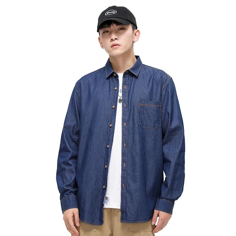 シャツ メンズ 男性用 コットン デニム トップス スリム カジュアル 日系・素材: 綿・スタイル: 简约・款式: 开衫・版型: 修身型・领型: 方领・袖丈: 長袖・柄: 纯色・厚さ: 薄款・対象: 若者・主な素材: 綿・シーン: 休闲・カ...
