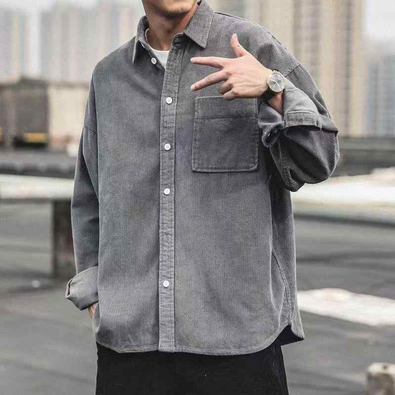 シャツ メンズ 男性用 長袖 コーデュロイ レトロ ワーク ウェア カジュアル ゆったり 羽織り ライトアウター