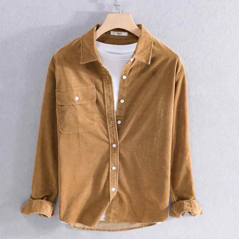 2シャツ メンズ 男性用 コーデュロイシャツ 長袖シャツ レトロ 無地 カジュアルシャツ 普段使い