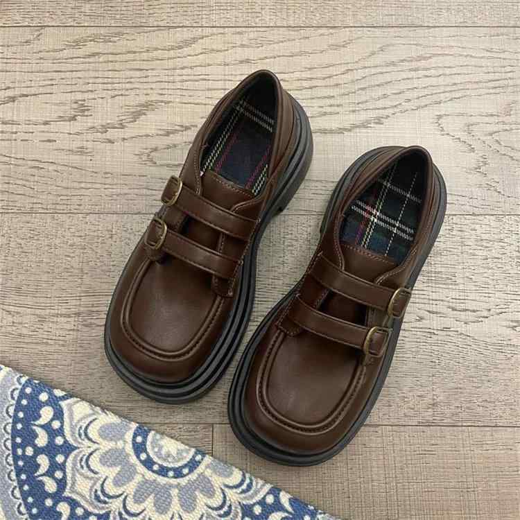 靴 レディース ローファー 厚底 フラットシューズ 黒 レトロ JK制服風 カジュアル 普段使い