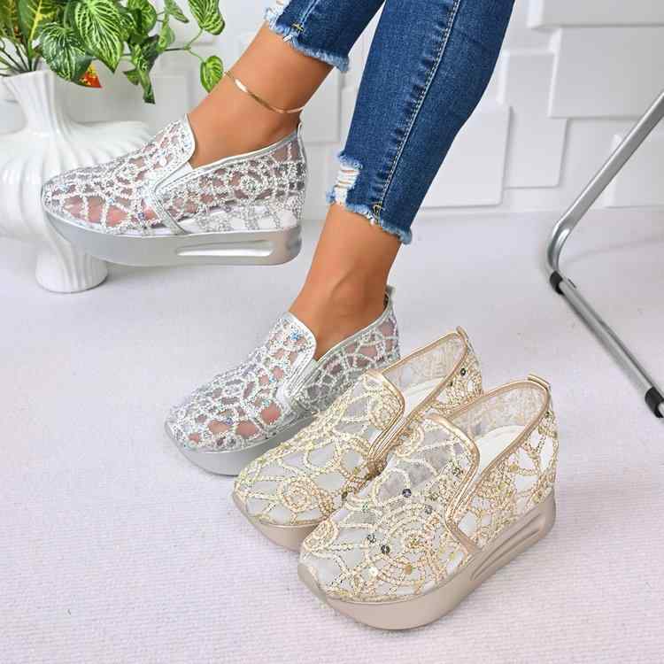 靴 レディース スニーカー 厚底 スリッポン メッシュ 通気性 キラキラ 大きいサイズ 婦人靴 かわいい カジュアル 普段使い 軽量 快適 歩きやすい 春夏