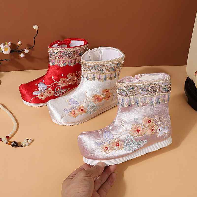 ブーツ キッズ 子供 加絨毛 中国風 刺繍 古装 雪道 普段使い かわいい