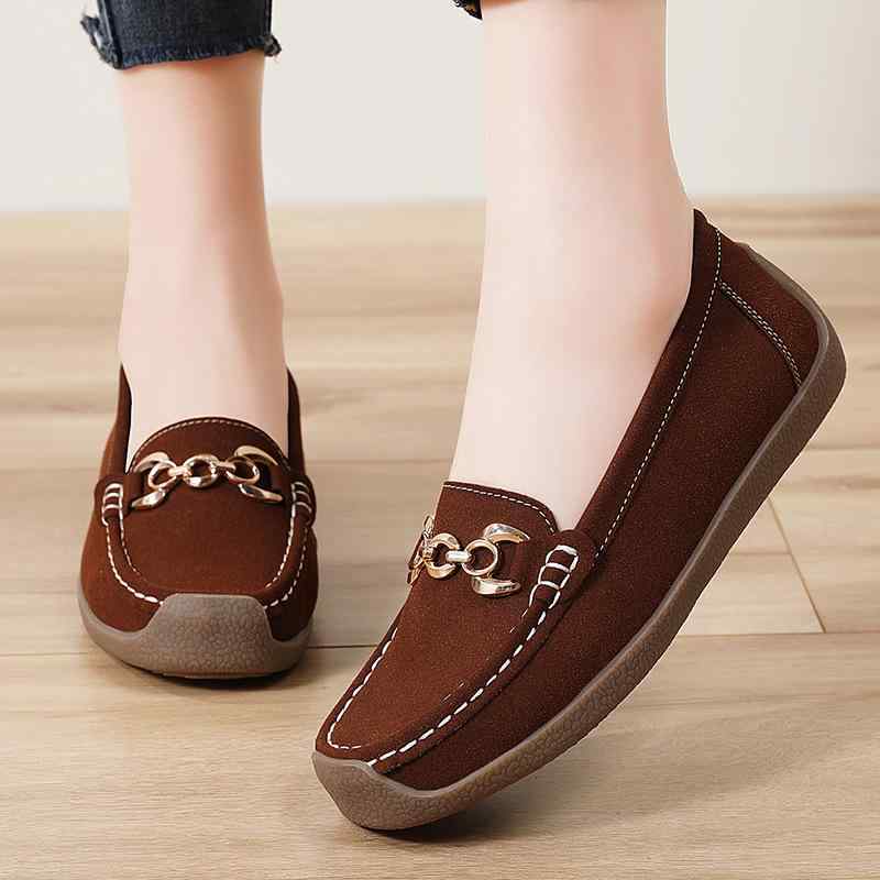 靴 レディース スリッポン 反绒牛皮 フラットシューズ モカシンシューズ 大码 老北京 ぺたんこ靴 痛くない 履きやすい 柔らかい 妇人靴 コンフォートシューズ 秋冬・カラー: 棕色, 藍色, 黒色・サイズ: 36, 37, 38, 39,...