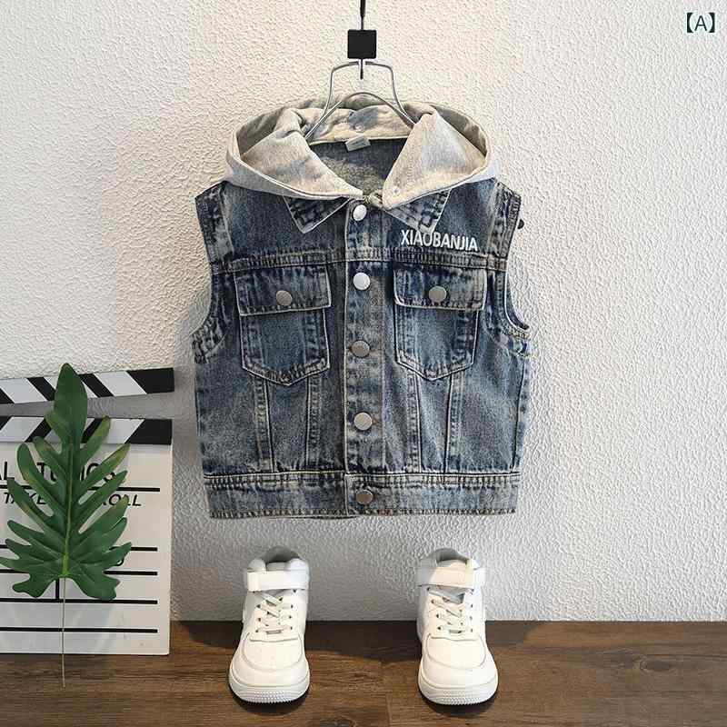 子供服 デニムベスト 男の子 春秋 小童 ベビー 秋物 アウター 秋服 連帽 チョッキ