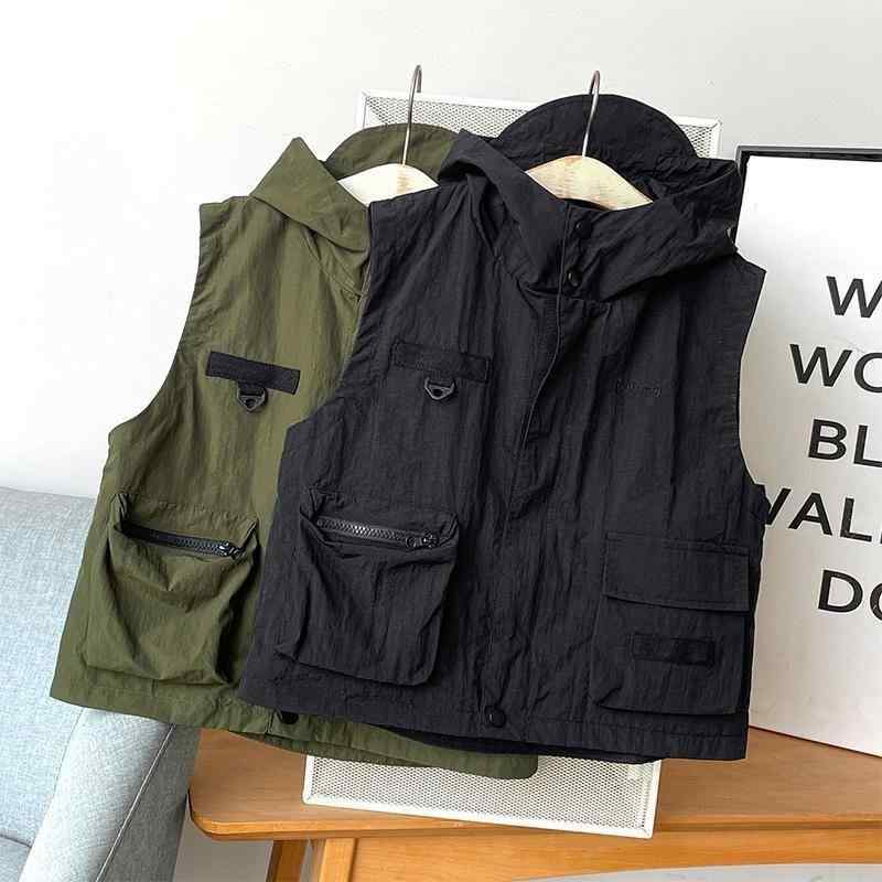 ベスト キッズ 子供 男女兼用 春秋 おしゃれ フード付き ミリタリー アーミーグリーン チョッキ・スタイル: 韩版・適合年齢: 中小童(3~8歳，100~140cm)・適合季節: 春秋.春季.秋季・デザイン: カーディガン・柄: 無地・・...