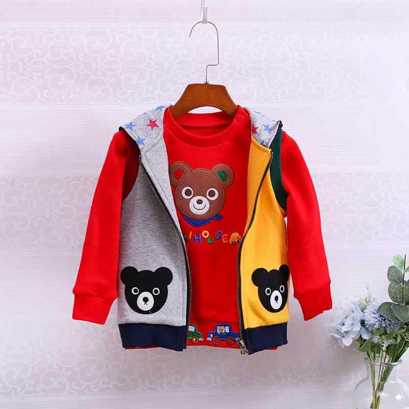 子供服 キッズ 秋冬 男の子 カトゥーン 黒熊 フード付き 配色 ベスト 子供用 チョッキ