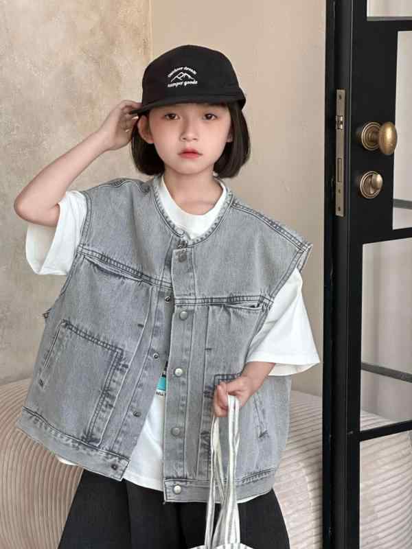 2ベスト キッズ 子供 服 デニム ベスト 男の子 女の子 韓国 ゆったり 重ね着 春 服