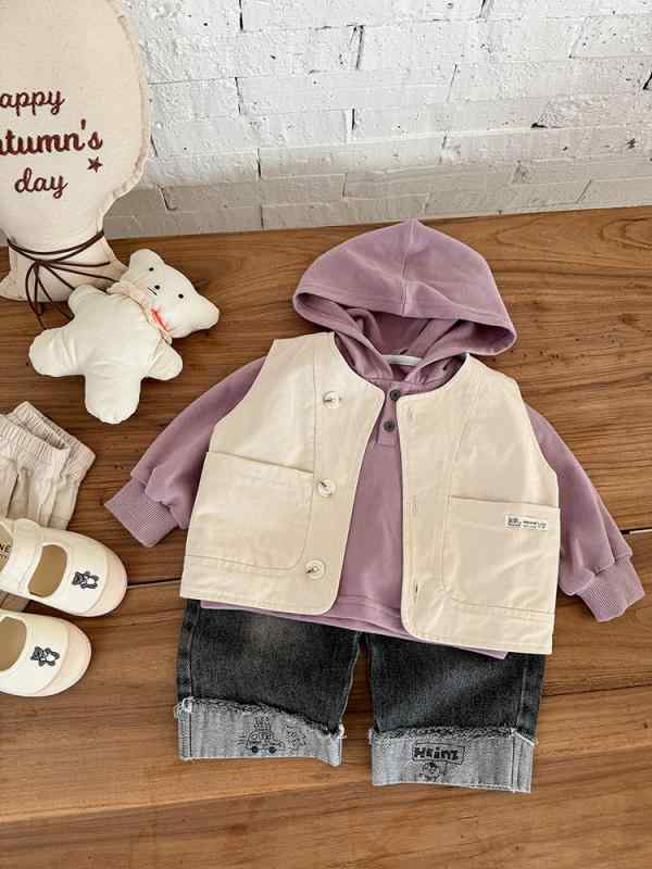 ベビー服 ベスト 男の子 秋物 韓国 子供服 トップス 小さめサイズ 工装風 ベスト アウター