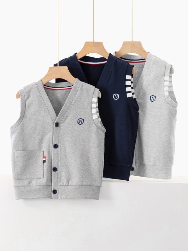 子供服 ベスト 春秋 男の子 スクール風 ニット 中学生 高学年 アウター チョッキ