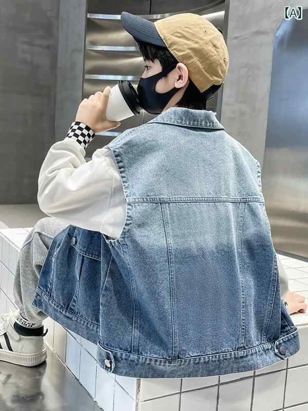 子供服 デニムベスト 男の子 アウター 秋服 ベスト 年 ボーイズ チョッキ 春秋 上着