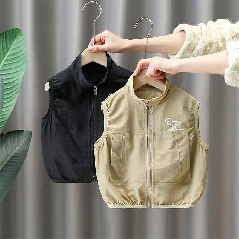 ベスト キッズ 男の子 春秋 おしゃれ かわいい ベビー 恐竜 プリント 小童 卡通 外着 背心 チョッキ・スタイル: カジュアル・適用性別: 男の子・素材: 聚乙烯醇繊維81-90%・柄: カートン・カラー: カーキ, 黒・サイズ: 90...