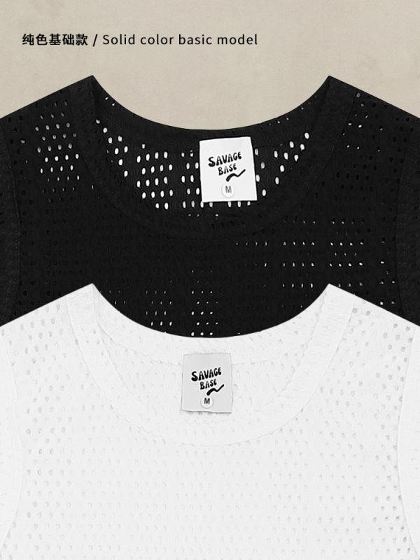 タンクトップ 男女兼用 薄手 メッシュ ノースリーブ Tシャツ 無地 シンプル インナー レイヤード スタイル 普段使い